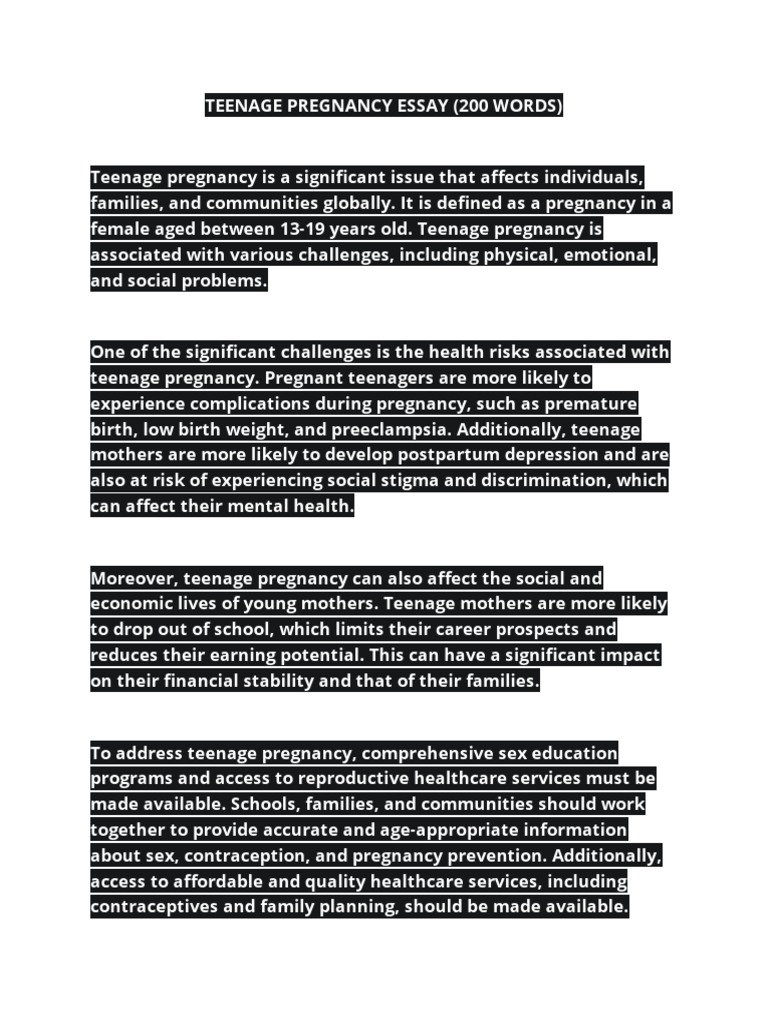 Teenage Pregnancy Essay | PDF