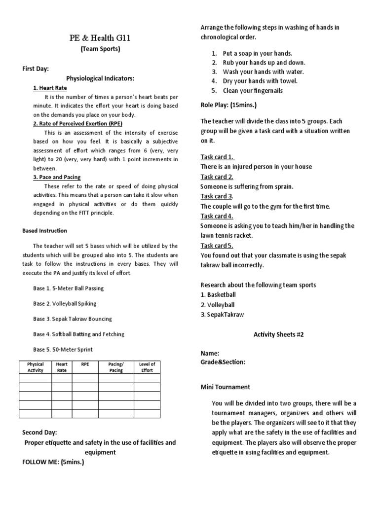 P.E. & Health G11 Hand-Outs | PDF | Physical Education