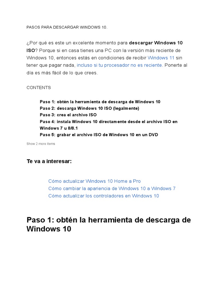 Pasos para Descargar Windows 10 | PDF | Windows 10 | Microsoft Windows