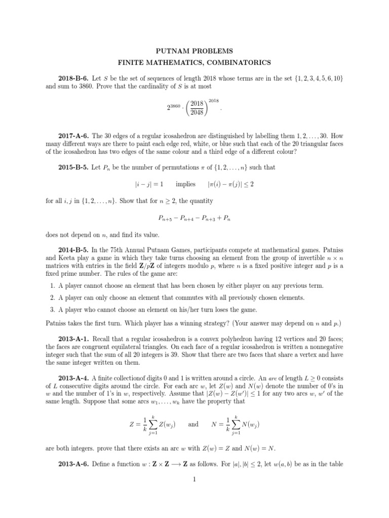 Putnam Comb | PDF | Set (Mathematics) | Permutation