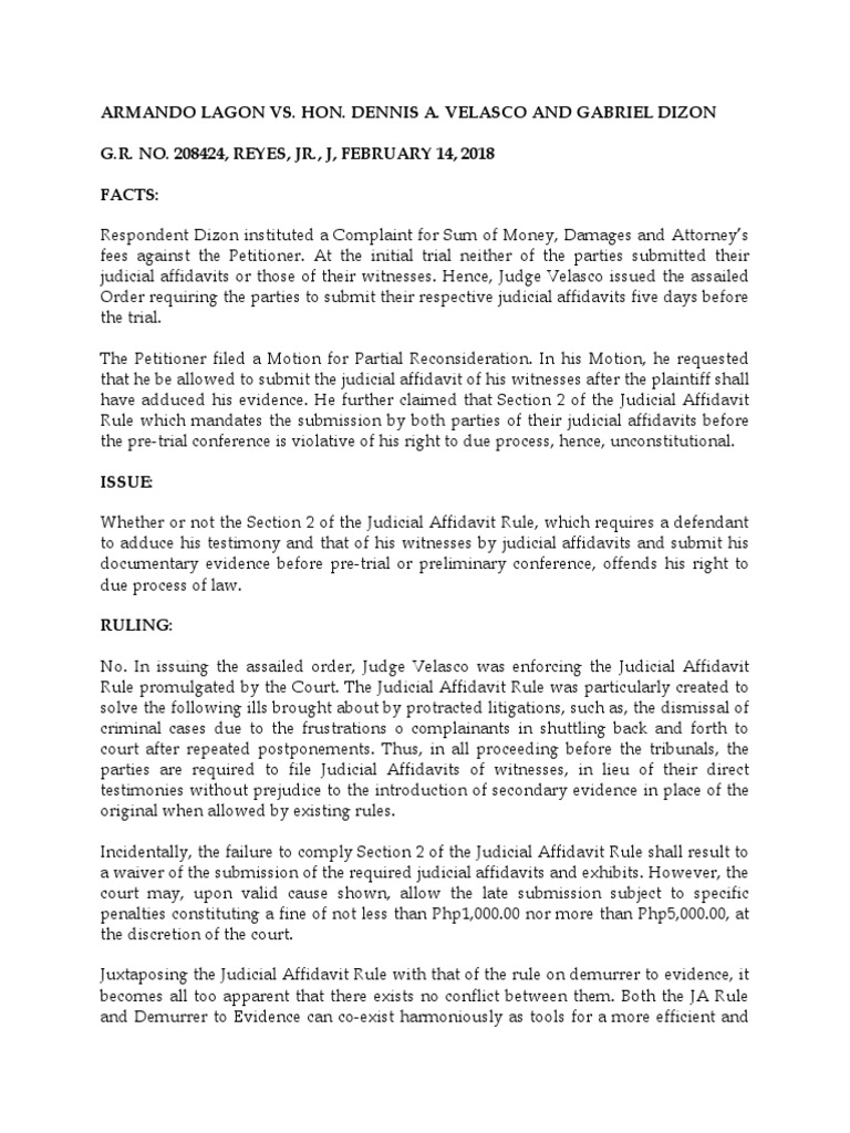 ARMANDO LAGON VSARMANDO LAGON VS. HON. DENNIS A. VELASCO AND GABRIEL ...
