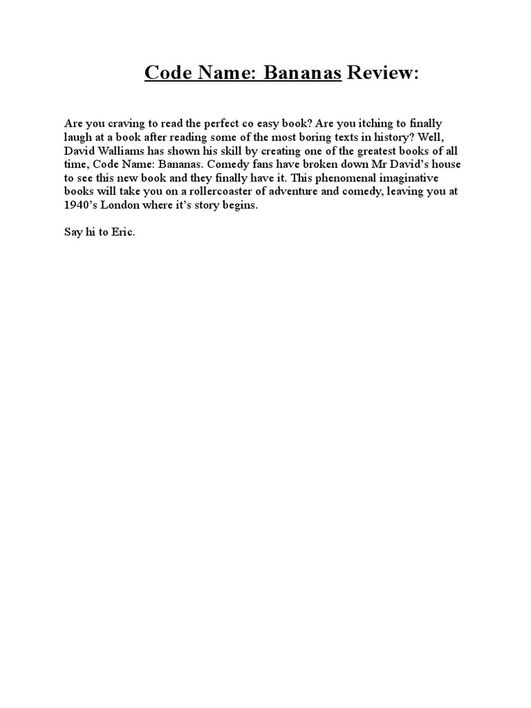 Code Name: Bananas Review and Summary | PDF