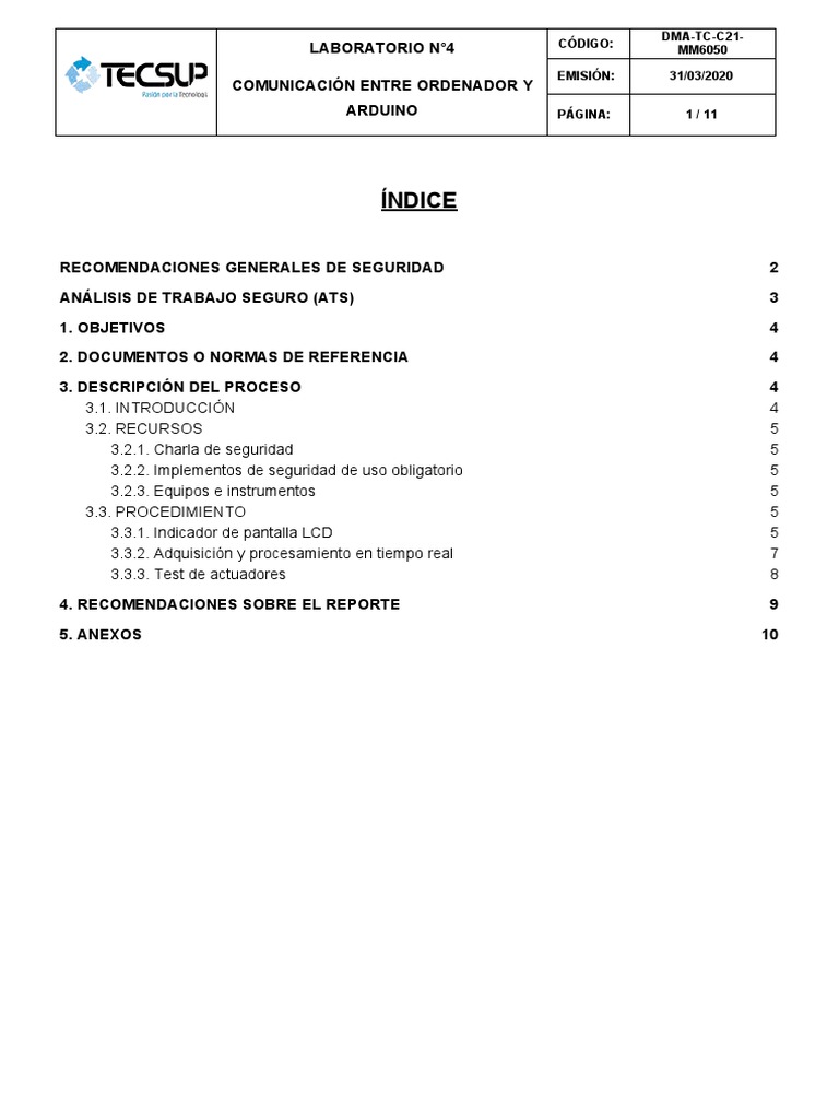LAB04 - COMUNICACION ENTRE ORDENADOR Y ARDUINO - v1 | PDF | Arduino | Laboratorios