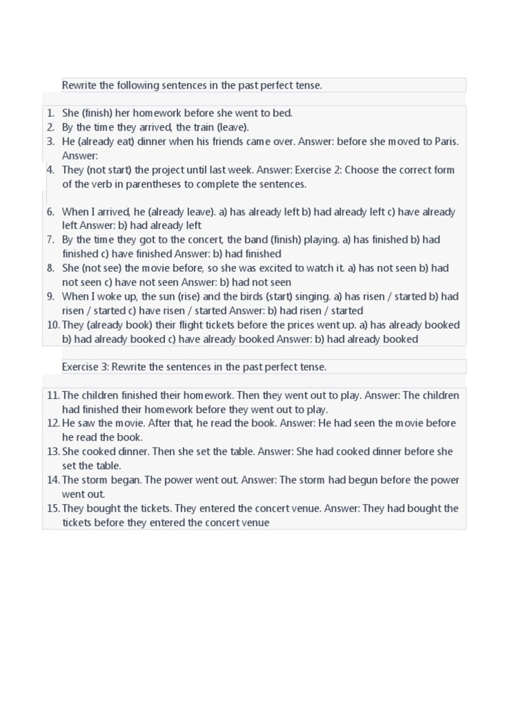 Past Perfect Exer W-O | PDF