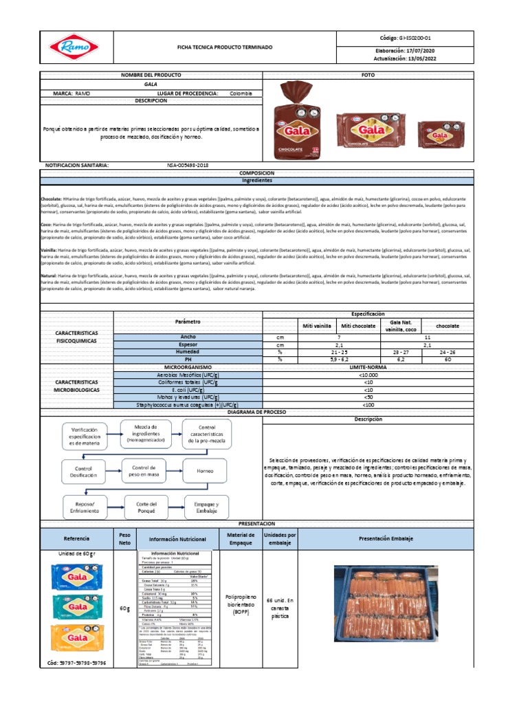 FT Ponqué Gala | PDF | Etiqueta de información nutricional | Leche