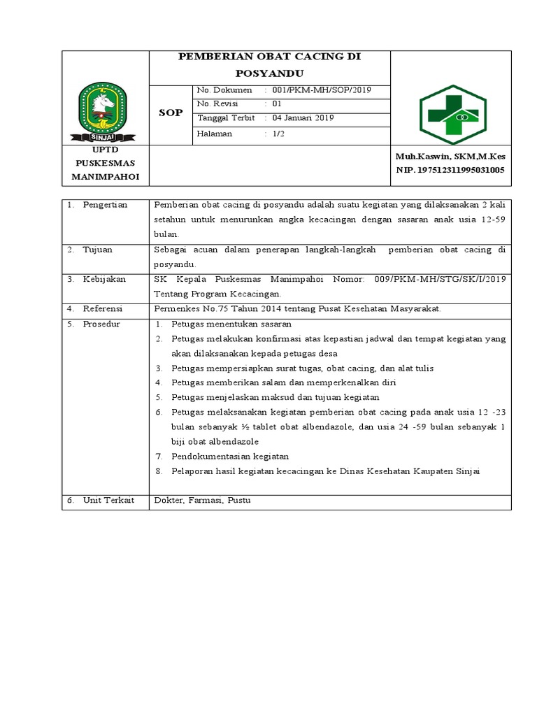 SOP PEMBERIAN OBAT CACING | PDF