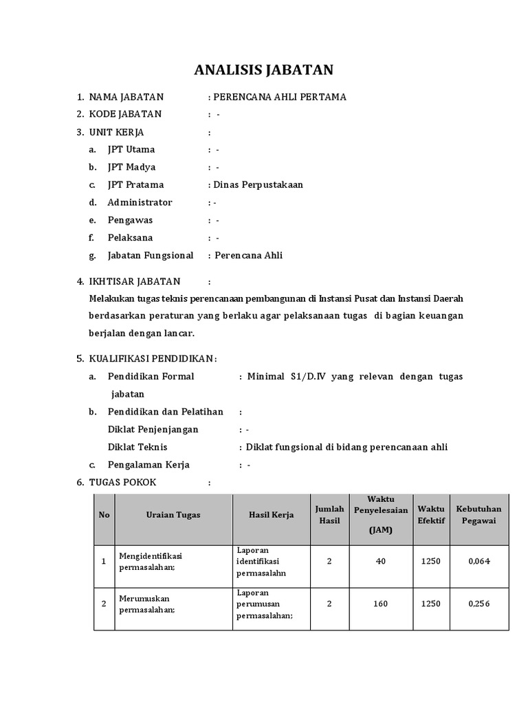 Analisis Jabatan - Perencana Ahli Pertama | PDF
