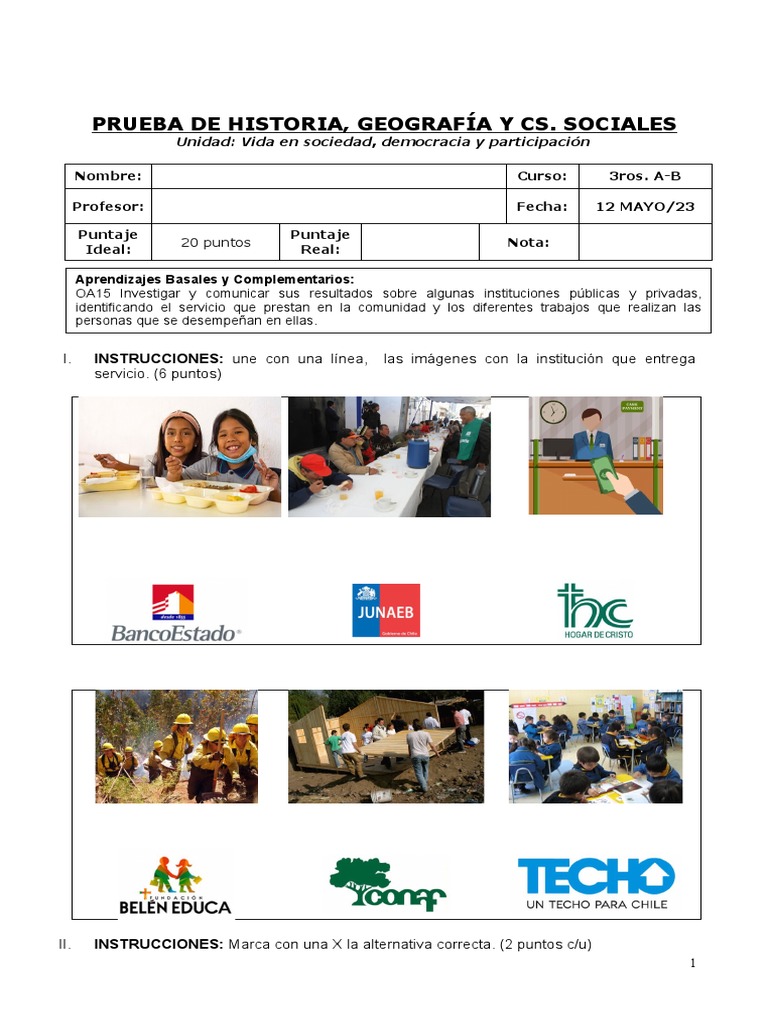 3º EVALUACIÓN - Instituciones públicas y privadas | PDF