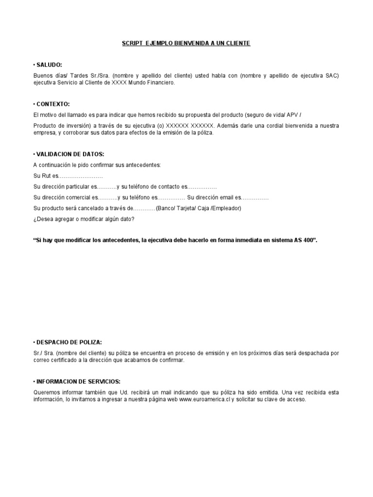 Script Ejemplo Bienvenida v2 | PDF