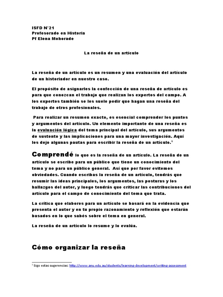 Guía para Reseñas de Artículos Históricos | PDF | Artes del Lenguaje y ...