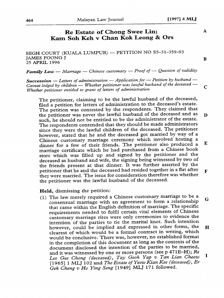 RE ESTATE OF CHONG SWEE LIN KAM SOH KEH V CHAN KOK LEONG & ORS | PDF