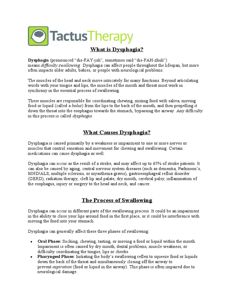 What Is Dysphagia - Tactus Therapy | PDF | Clinical Medicine | Diseases ...