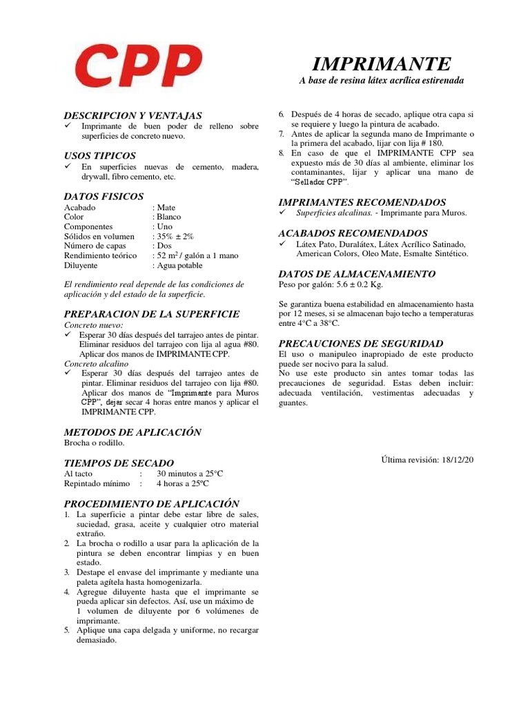 Imprimante CPP Fichatecnica | PDF | Pintar | Hormigón