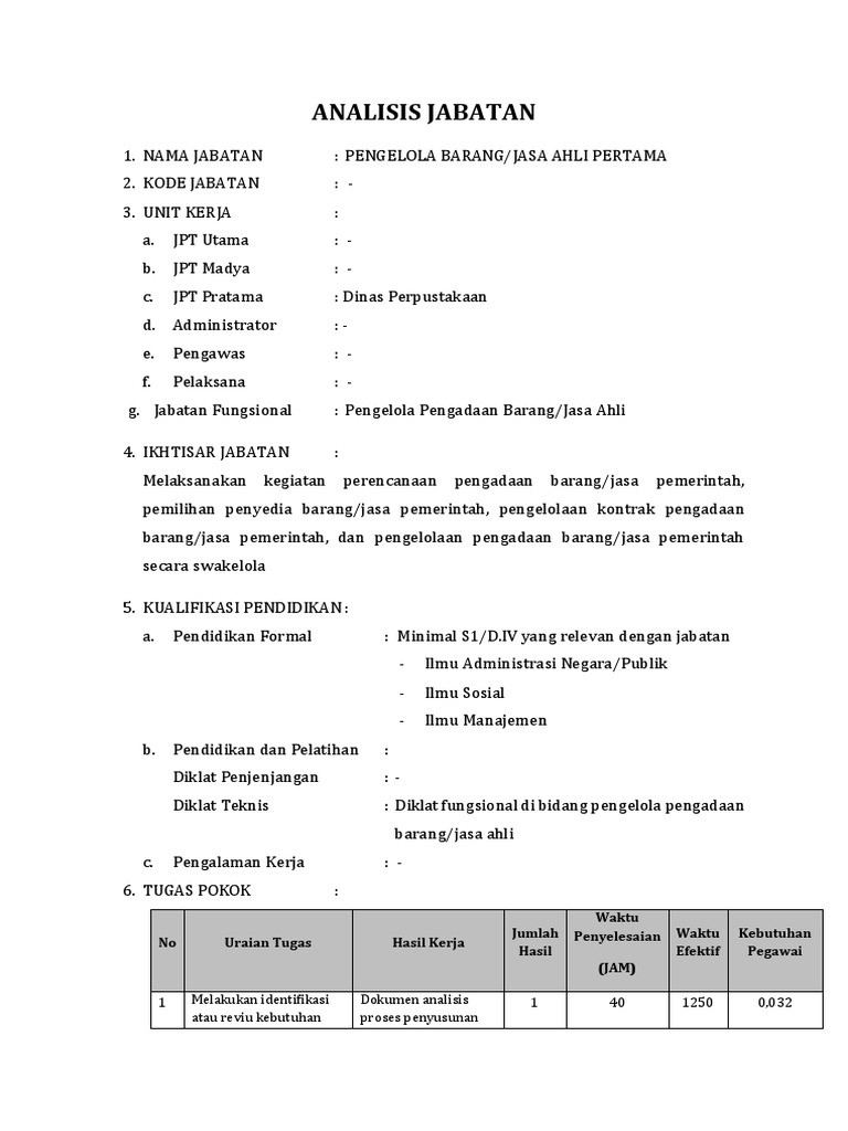 Analisis Jabatan - Pengelola Barang-Jasa Ahli Pertama | PDF | Bisnis ...