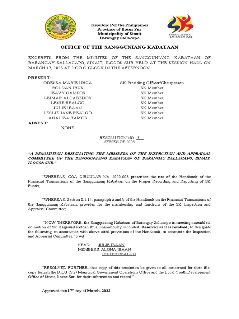 SK Inspection Committee Resolution | PDF