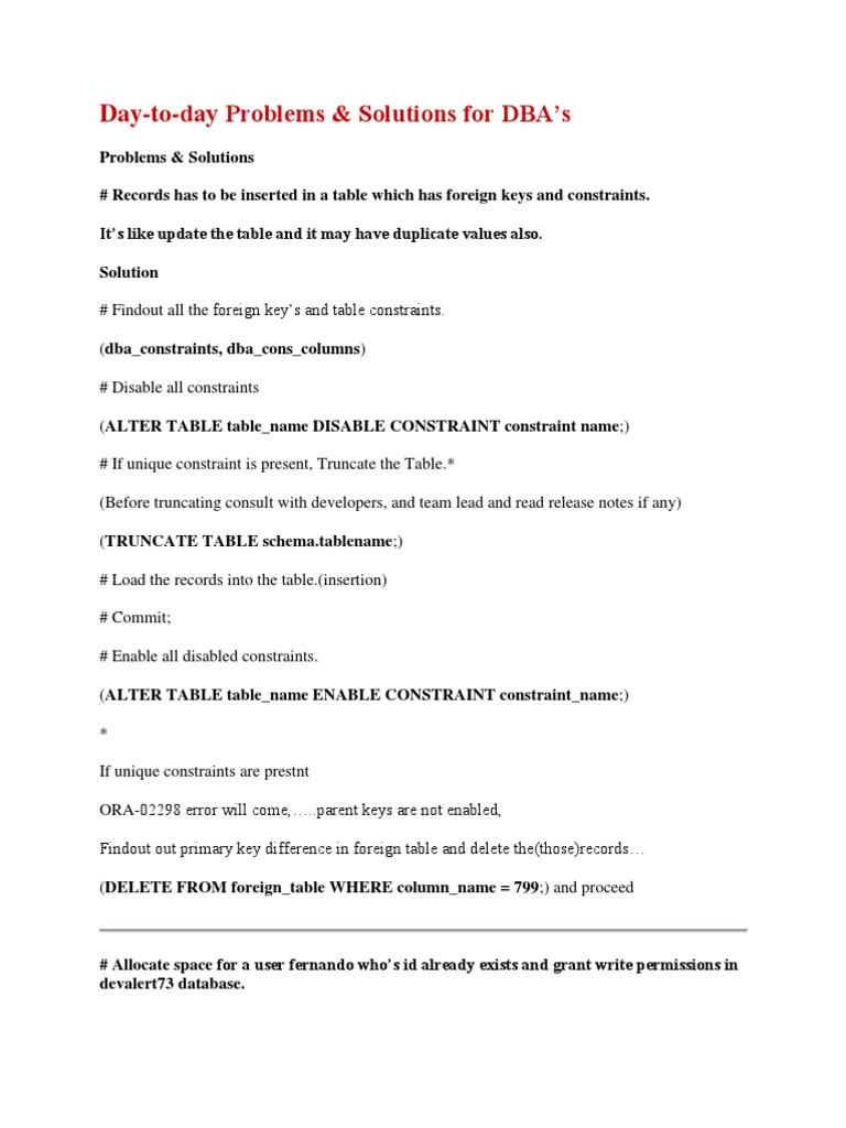 Day-To-Day Problems & Solutions For DBA's | PDF