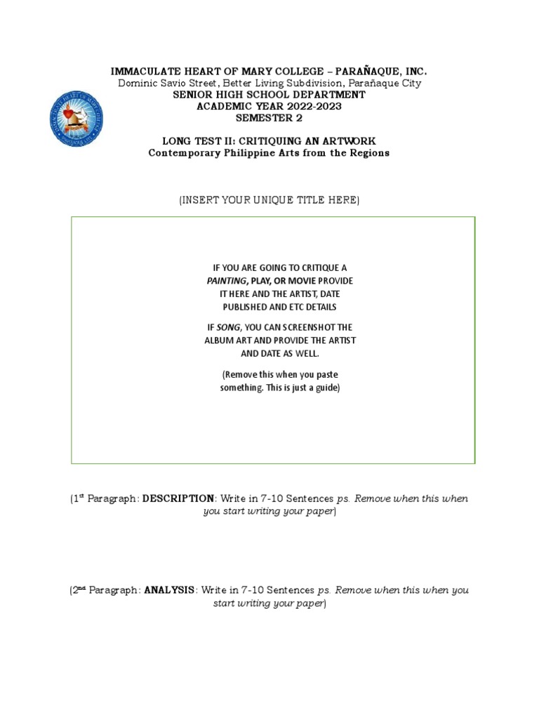 Critiquing An Artwork GUIDE | PDF | Art