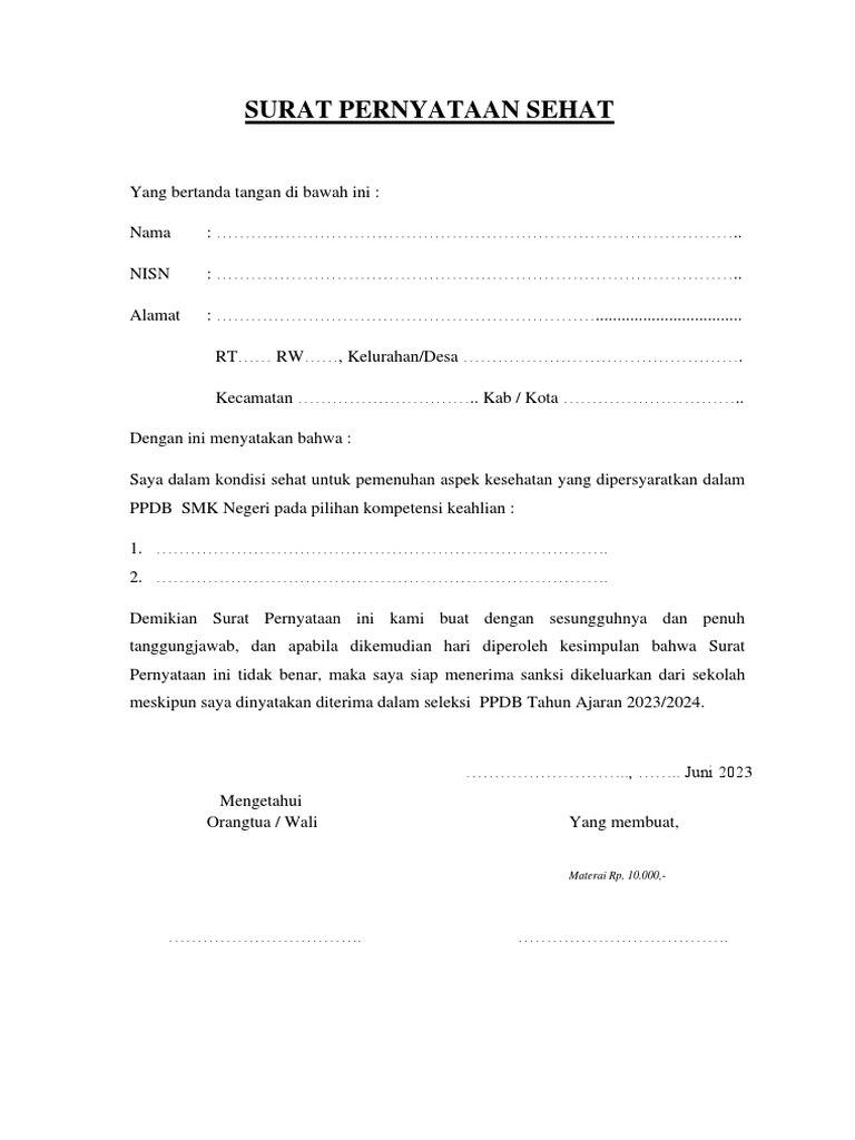 Surat Pernyataan PPDB 2023 | PDF