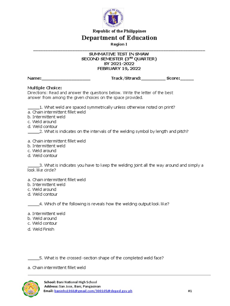 SMAW Assessment Test with Answers | PDF