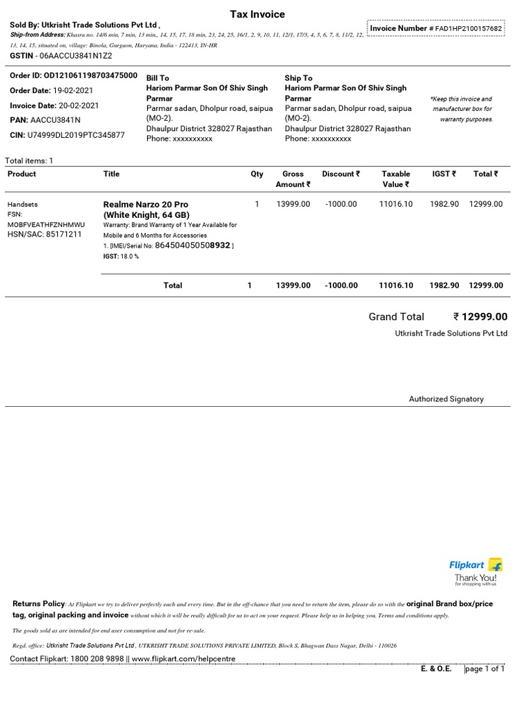 Invoice OD121061198703475000 | PDF | Economies