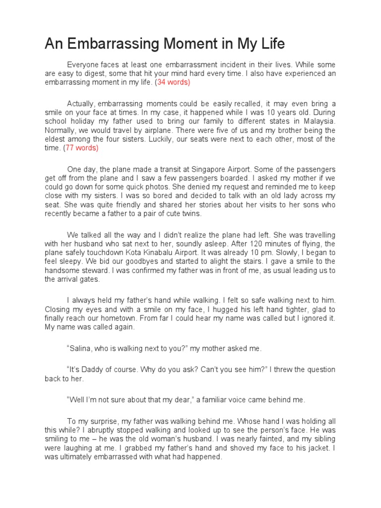 An Embarrassing Moment in My Life Essay | PDF