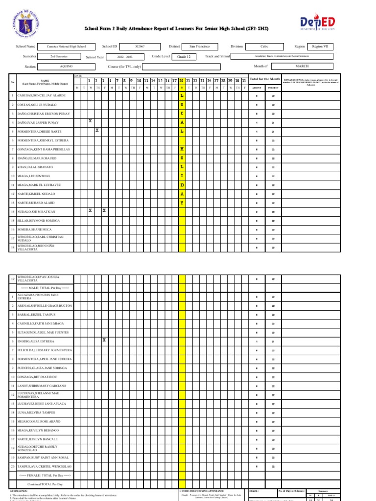 School Form 2 (SF 2) | PDF