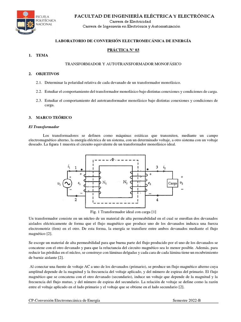 Laboratorio de Conversión Eléctromecánica de Energía-Práctica 03 | PDF | Transformador | Inductor
