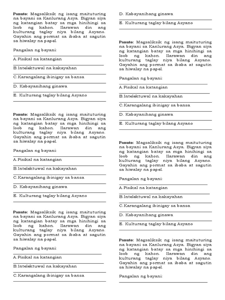 Q3 Bayani ng Kanlurang Asya Activity Sheet | PDF