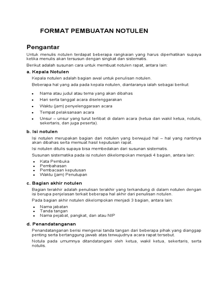 Contoh Format Notulen | PDF