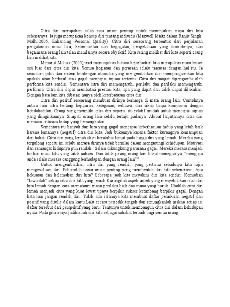 Citra Diri Merupakan Salah Satu Unsur Penting Untuk Menunjukan Siapa Diri Kita Sebenarnya | PDF