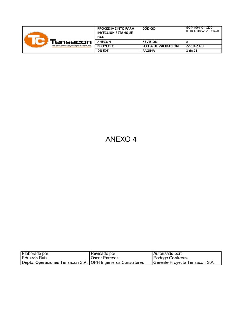 4.-ANEXO4 Procedimiento de Inyeccion DAF Rev2 221020 | PDF | Hormigón | Cemento