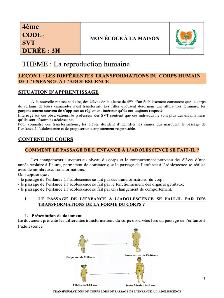 Transformations du corps à l'adolescence | PDF
