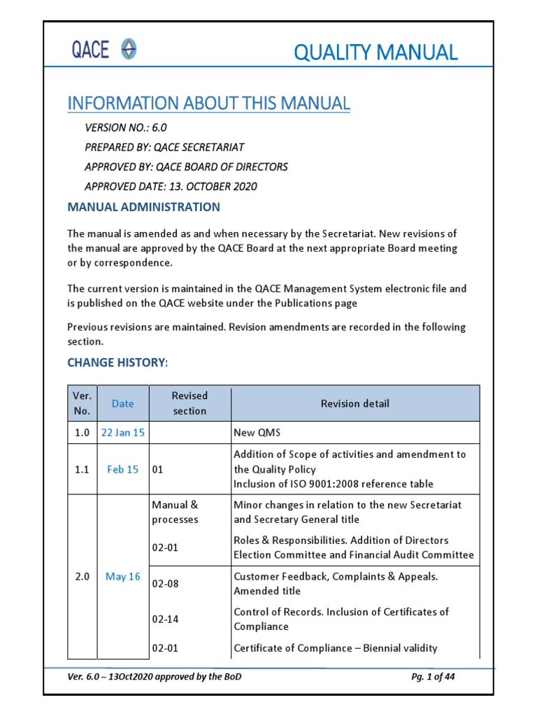 QACE-Quality-Manual-ver-6.0-Final-13Oct20-as-approved-by-BoD | PDF ...