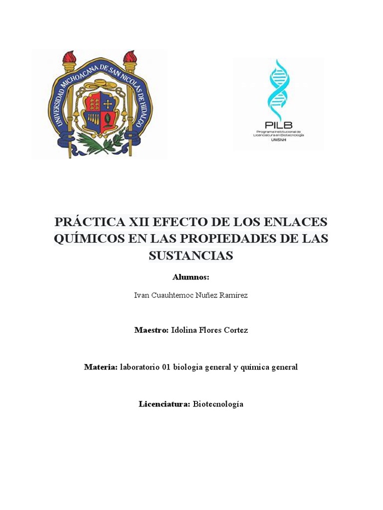 Práctica Xii Efecto de Los Enlaces Químicos en Las Propiedades de Las Sustancias | PDF | Enlace ...