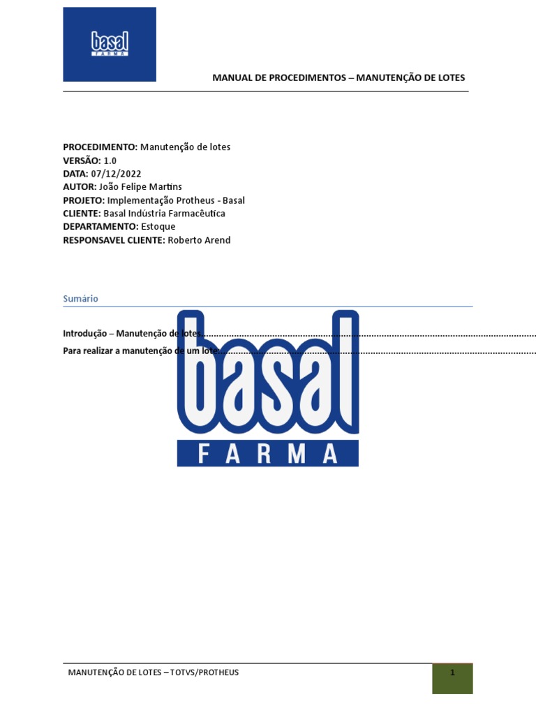 Leef Manutenção de Lotes v1 | PDF