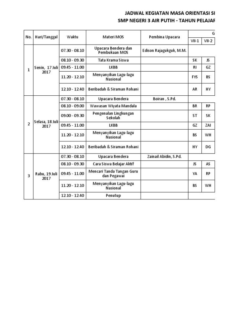 jADWAL Mos | PDF