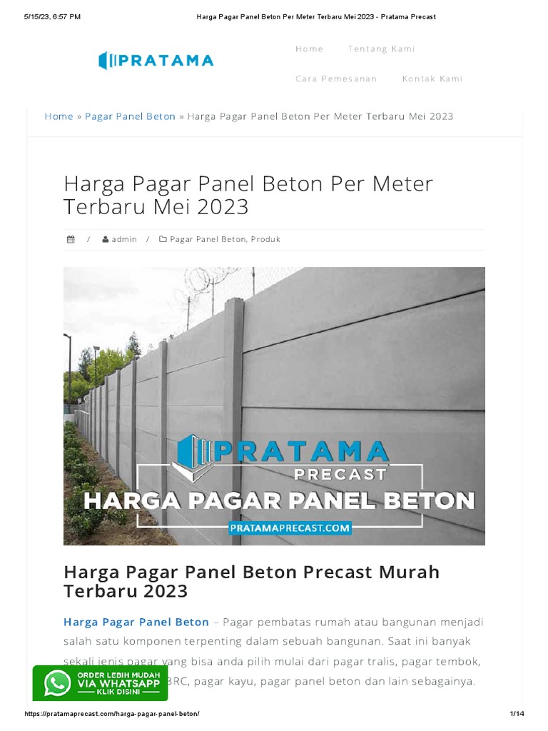 Harga Pagar Panel Beton Mei 2023 | PDF | Teknologi & Rekayasa
