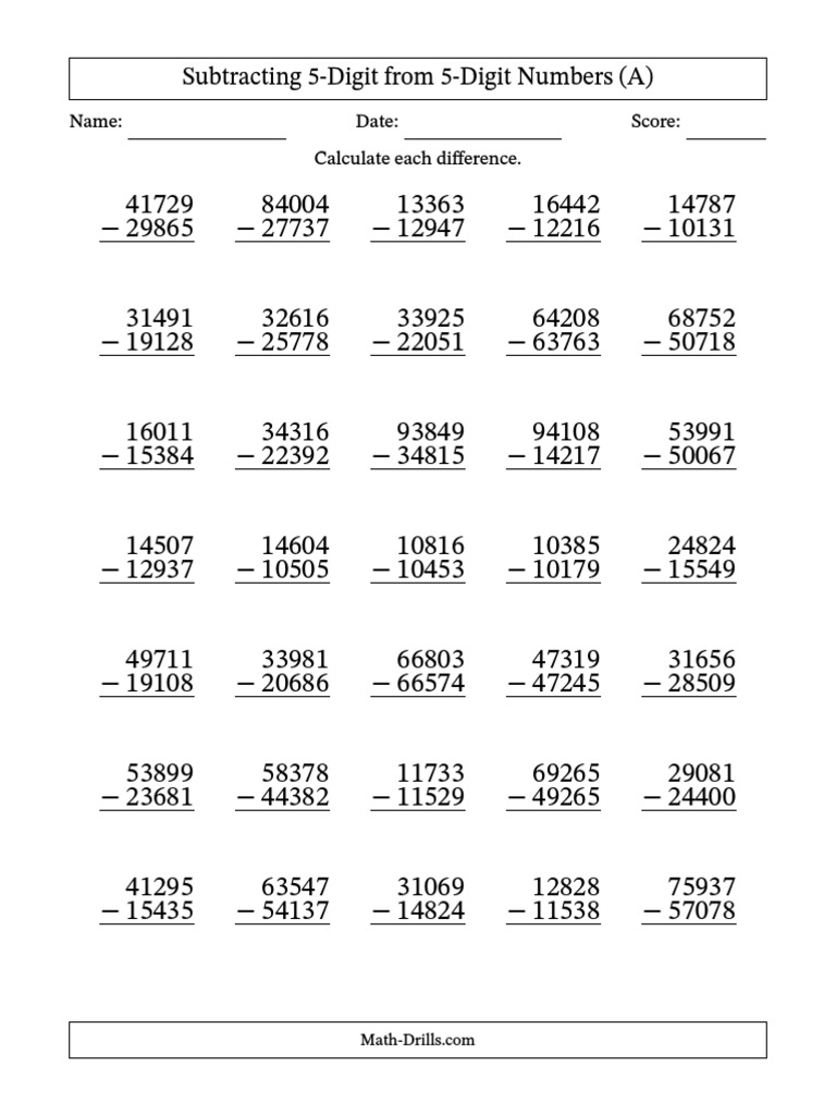 Subtraction Multidigit Pdf