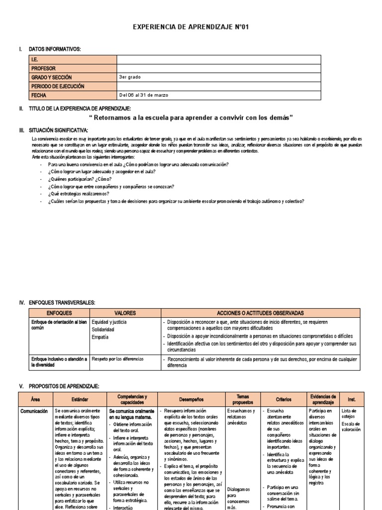 3° Grado - Experiencia de Aprendizaje N°01 | PDF | Números | Aprendizaje
