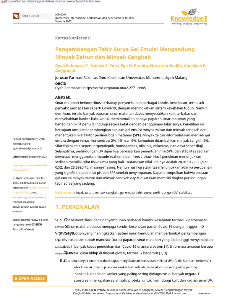 Gel Emulsi Tabir Surya Minyak Zaitun-Cengkeh | PDF | Kesehatan Holistik