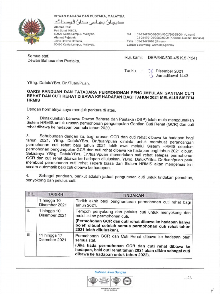 Garis Panduan Dan Tatacara Permohonan Pengumpulan GCR Dan Cuti Rehat Dibawa Ke Hadapan Bagi ...