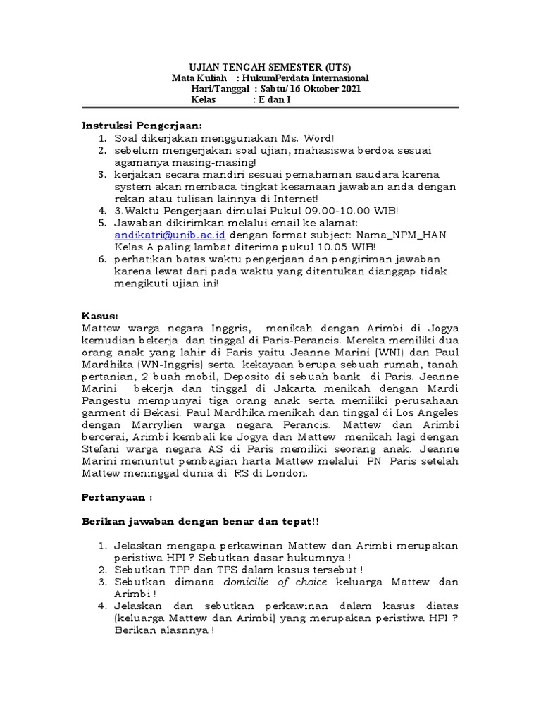 Soal UTS HPI 2021 | PDF | Hukum