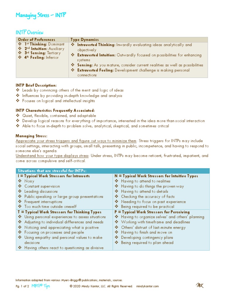 MK Managing Stress INTP | PDF | Intuition | Stress (Biology)