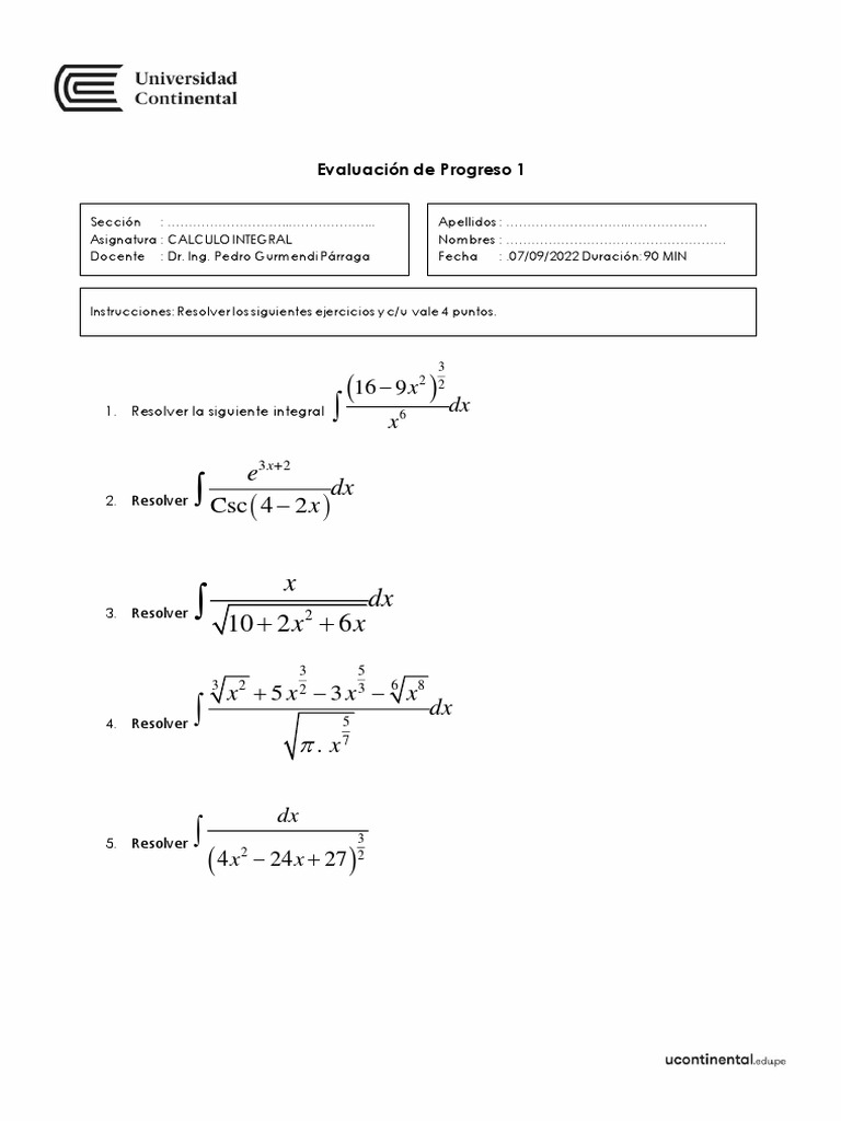 Examen de Progreso 1 | PDF