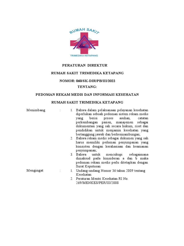Pedoman Rekam Medis RS Trimedika Ketapang | PDF