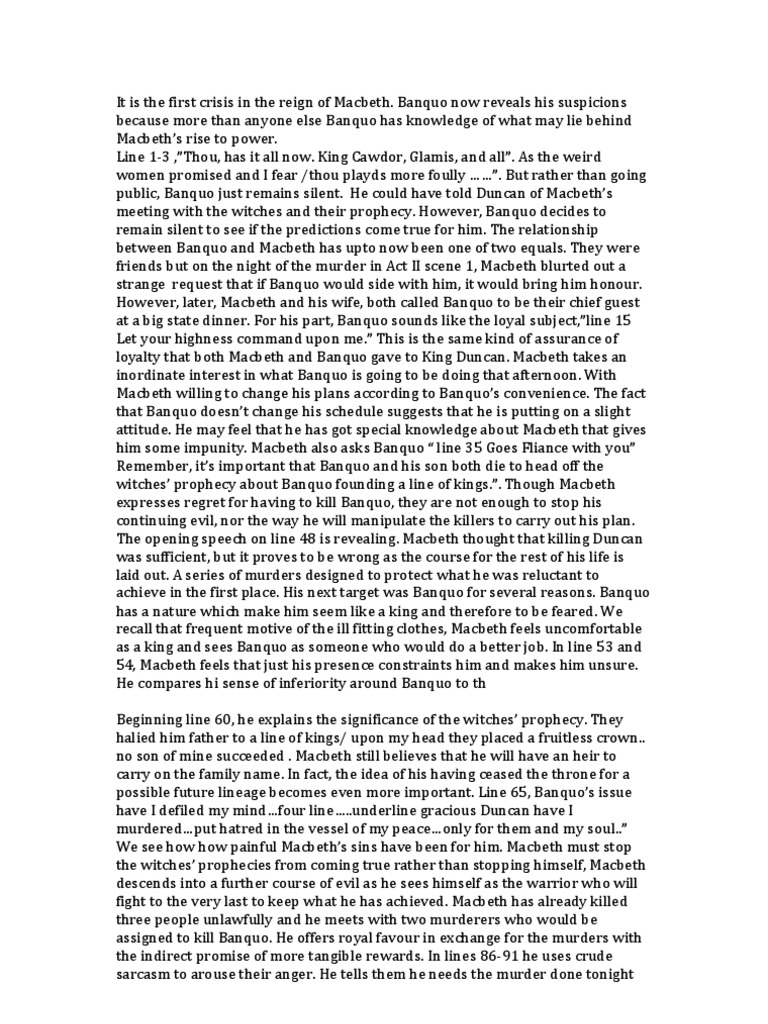 Macbeth Act 3 Scene 1 Analysis | PDF | Macbeth
