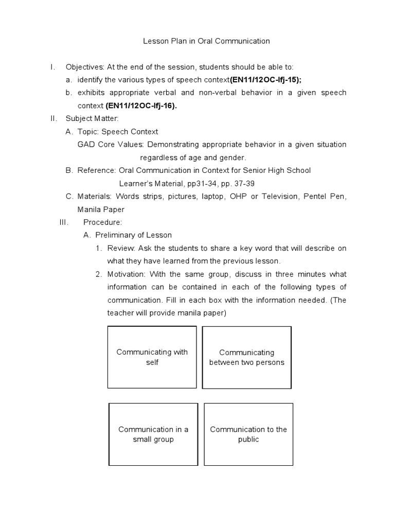 Lesson Plan in Oral Communication 5 | PDF | Communication ...