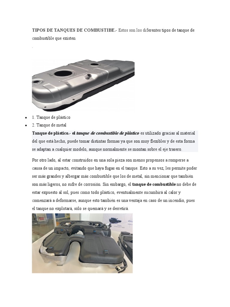 Tipos de Tanques de Combustibe | PDF | Inyección de combustible | Tanques