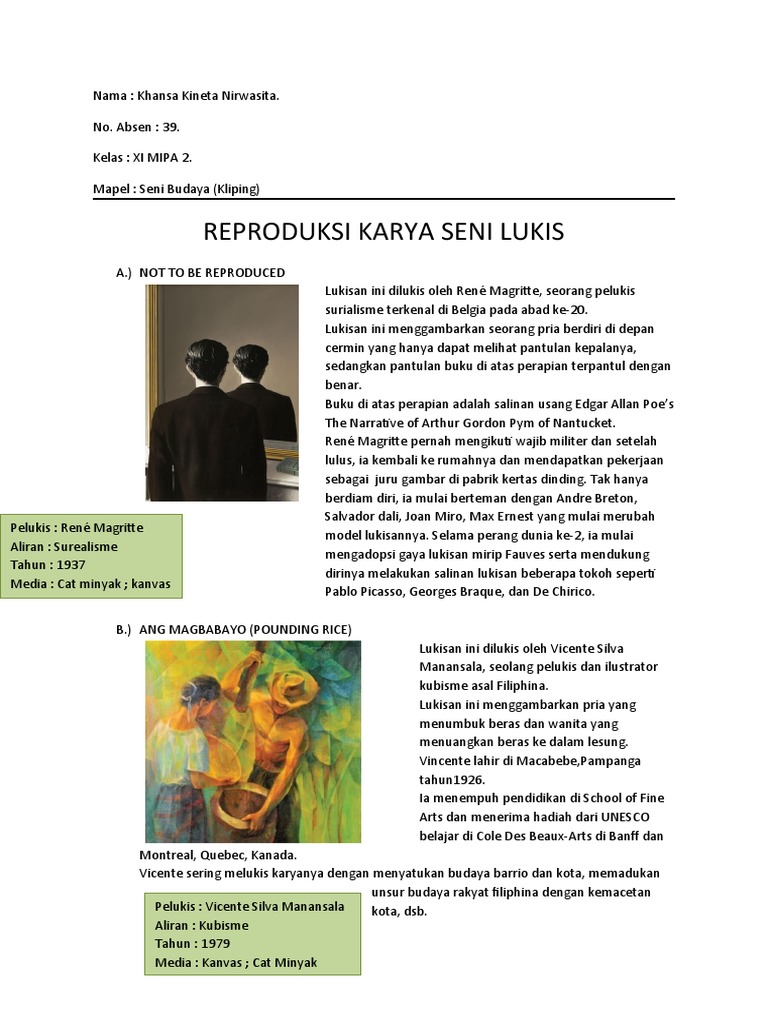 KLIPING REPRODUKSI KARYA SENI LUKIS | PDF