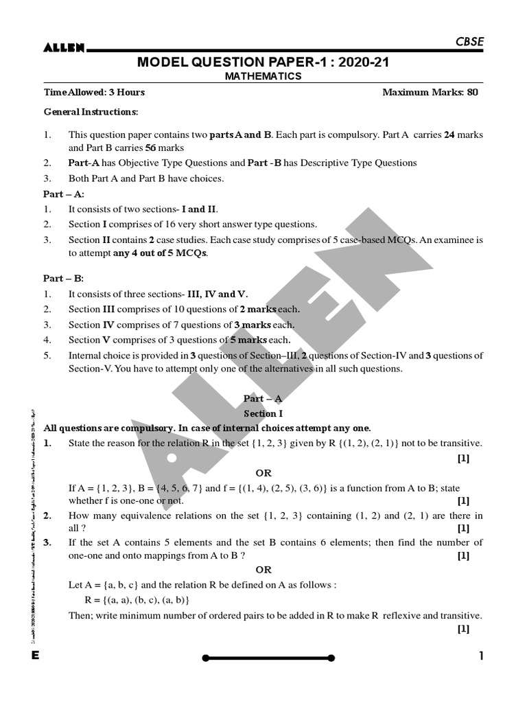Maths Model Paper 1 | Download Free PDF | Equations | Multiple Choice